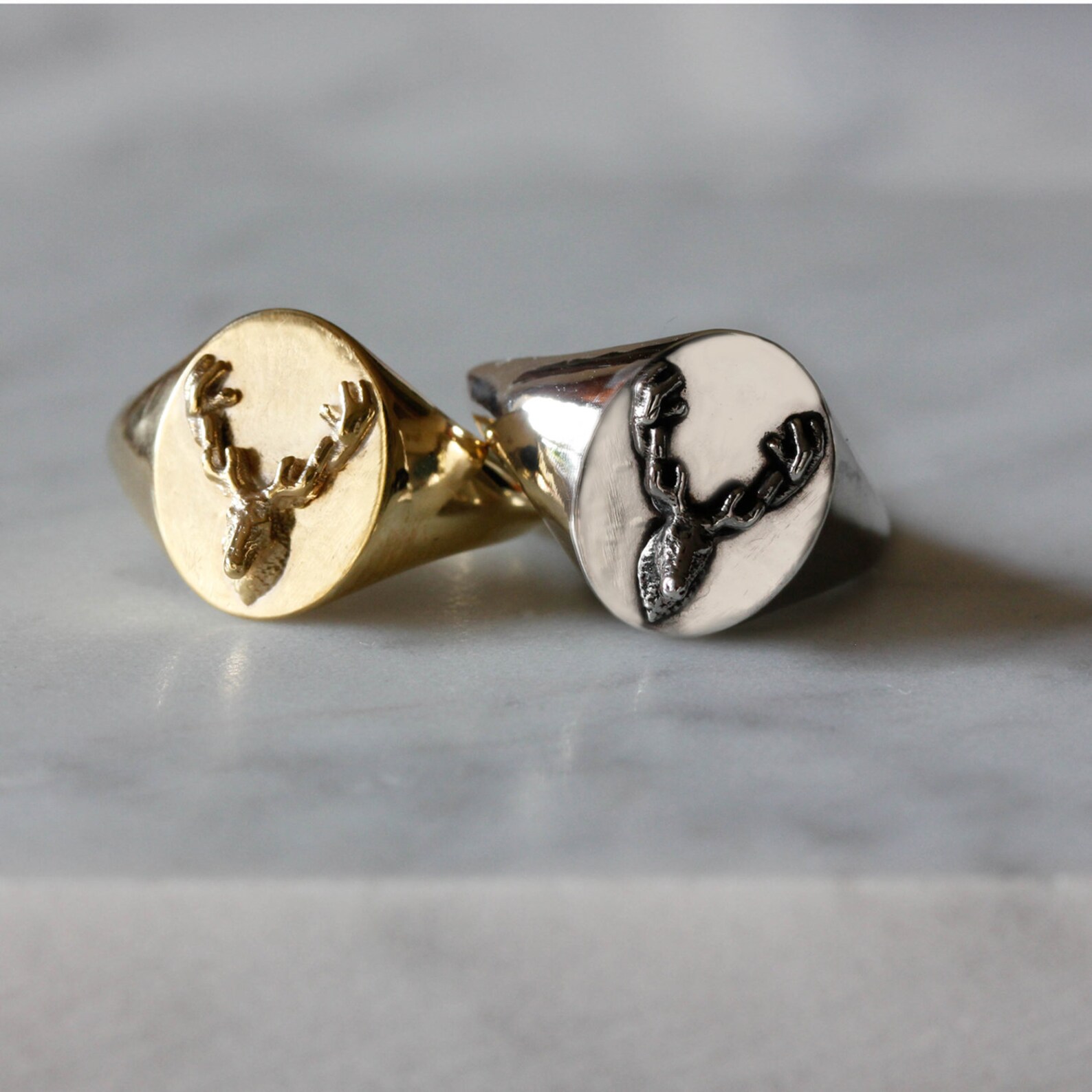 Reindeer Signet Ring Solid Gold Reindeer Ring Gold - Etsy