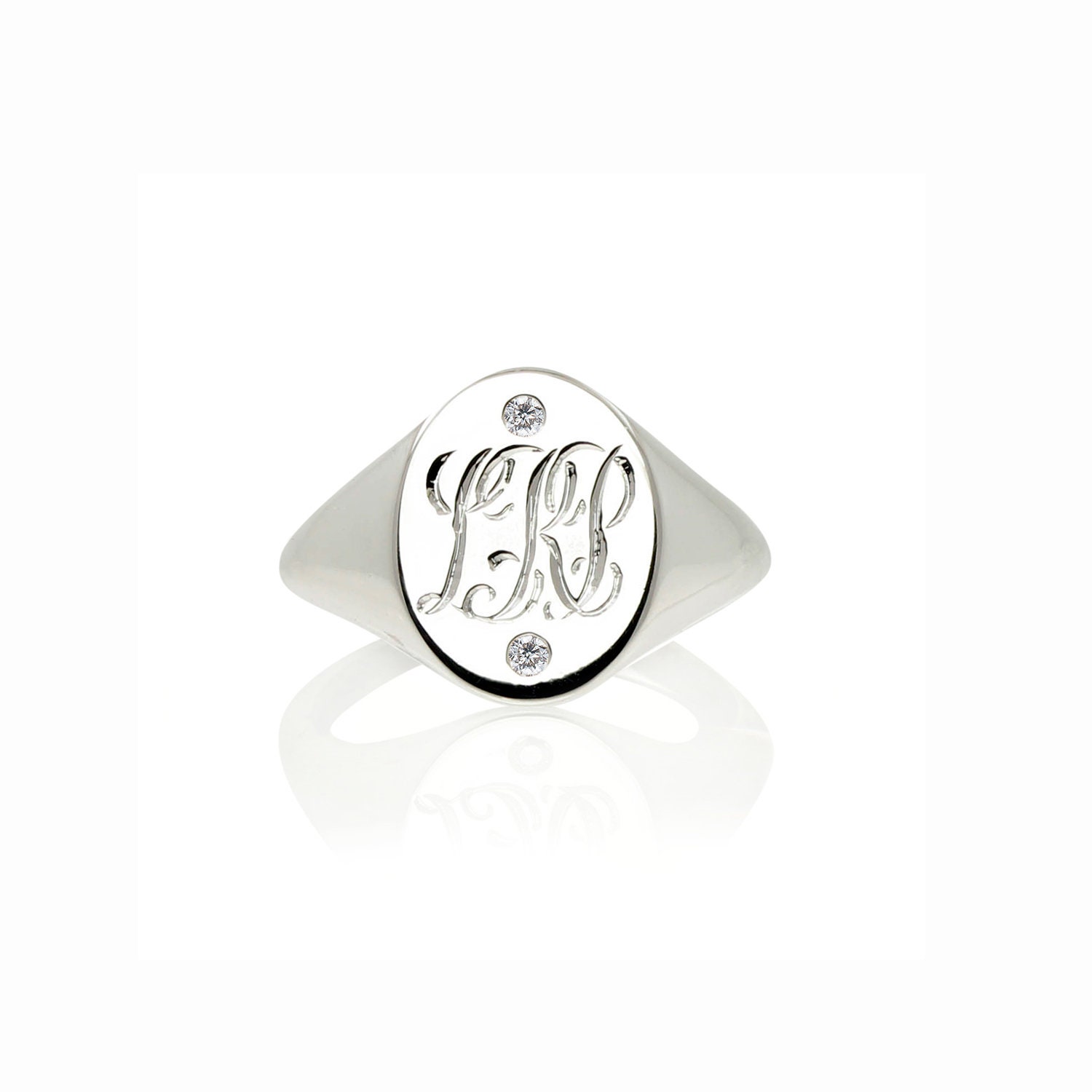 Initials & Diamonds Signet Ring Silver Engraved Ring | Etsy