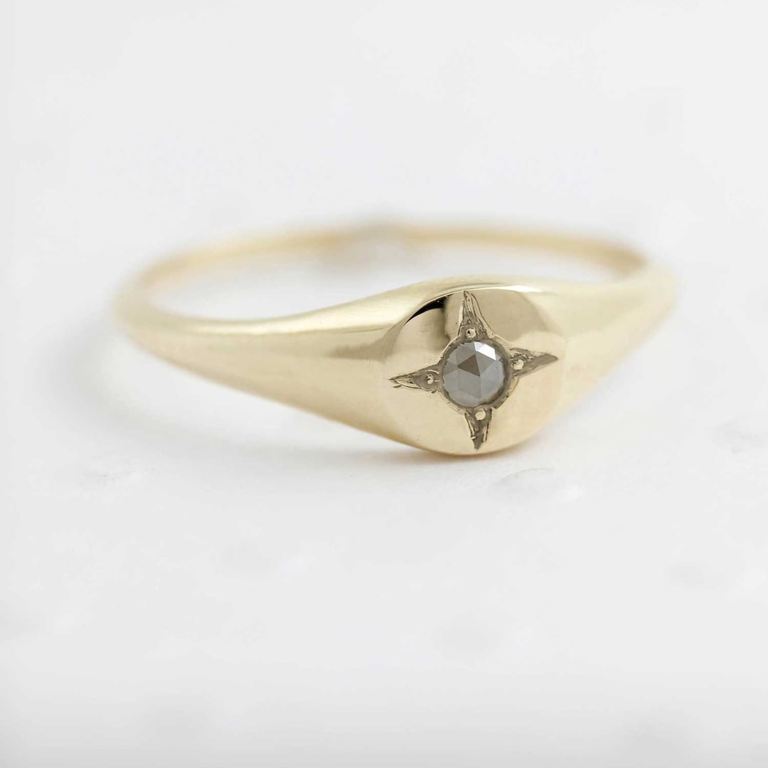 Diamond Mini Signet Ring –9ct Solid Gold, Gold Signet Ring, Natural ...