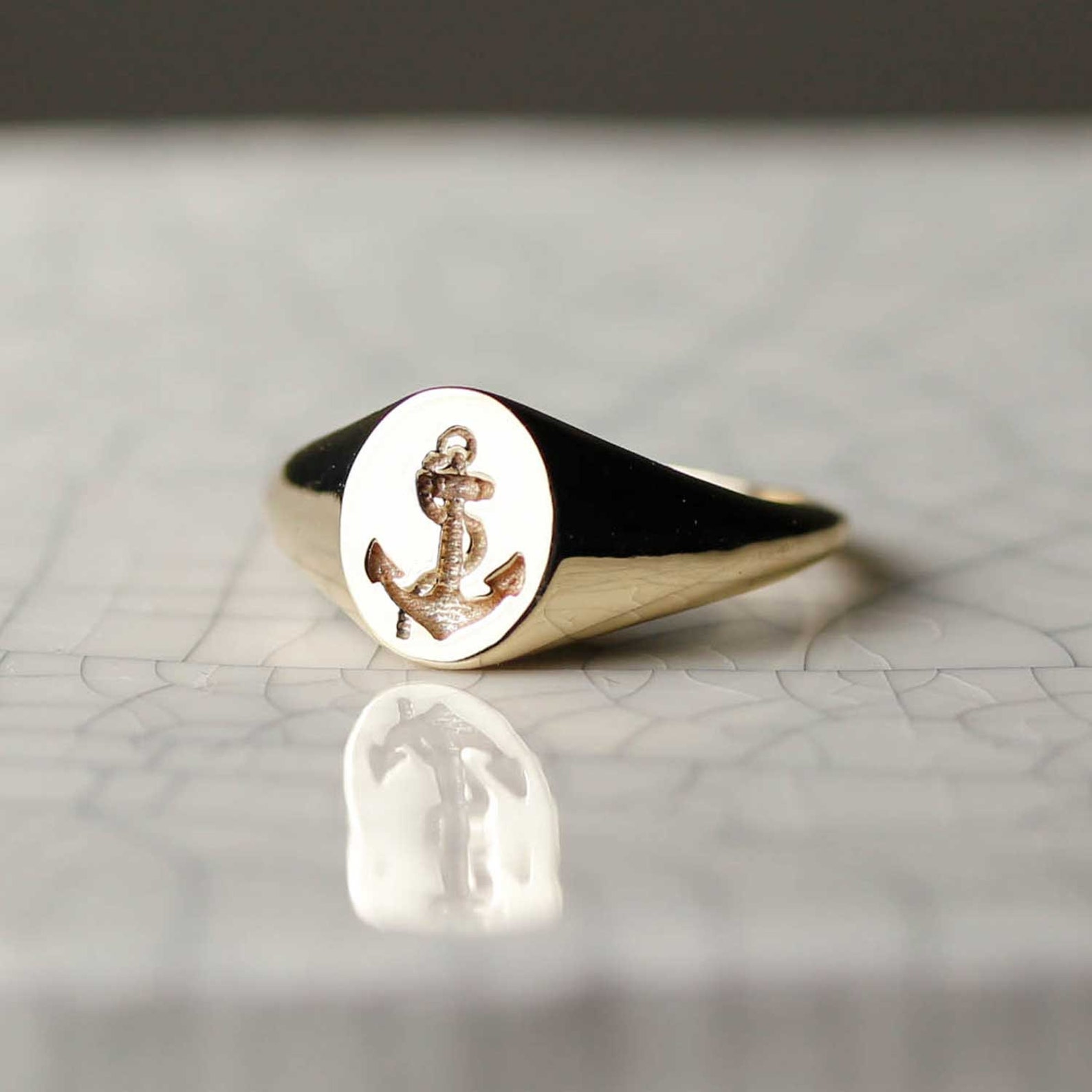 Anchor Signet Ring Solid Gold or Silver Gold Anchor Ring - Etsy
