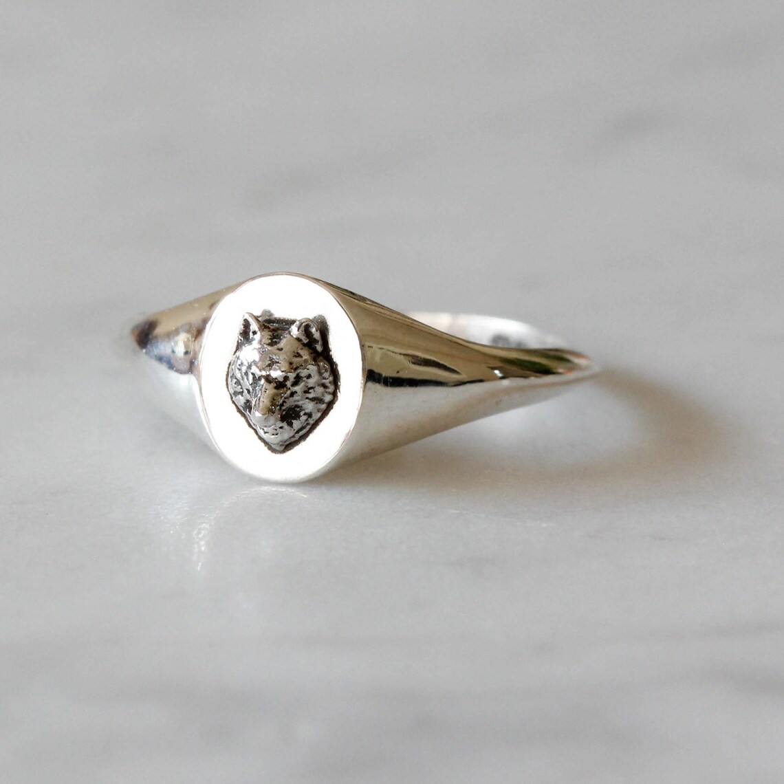 Mini Wolf Signet Ring | Wolf Ring | Silver Pinky Ring | Dainty Signet ...