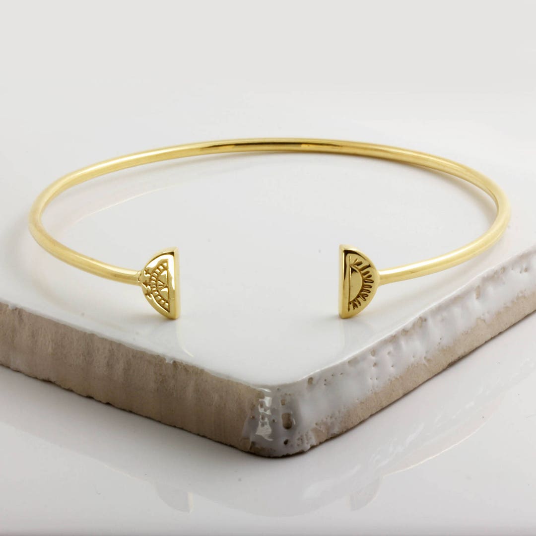 Sun & Moon Bangle - Gold Vermeil, Sun and Moon Bracelet, Celestial ...