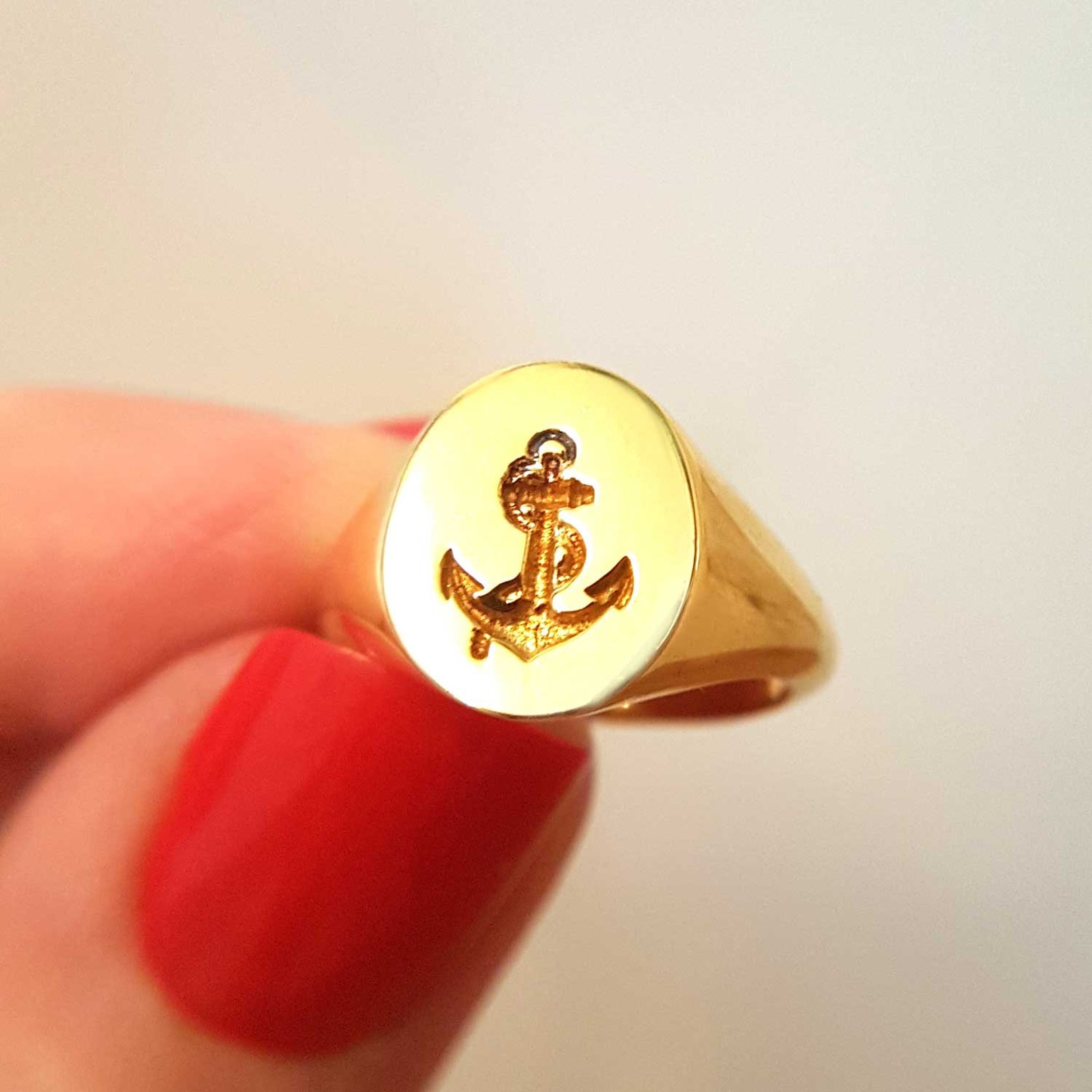 Anchor Signet Ring, Gold Signet Ring, Anchor Ring, Pinky Ring, Nautical ...