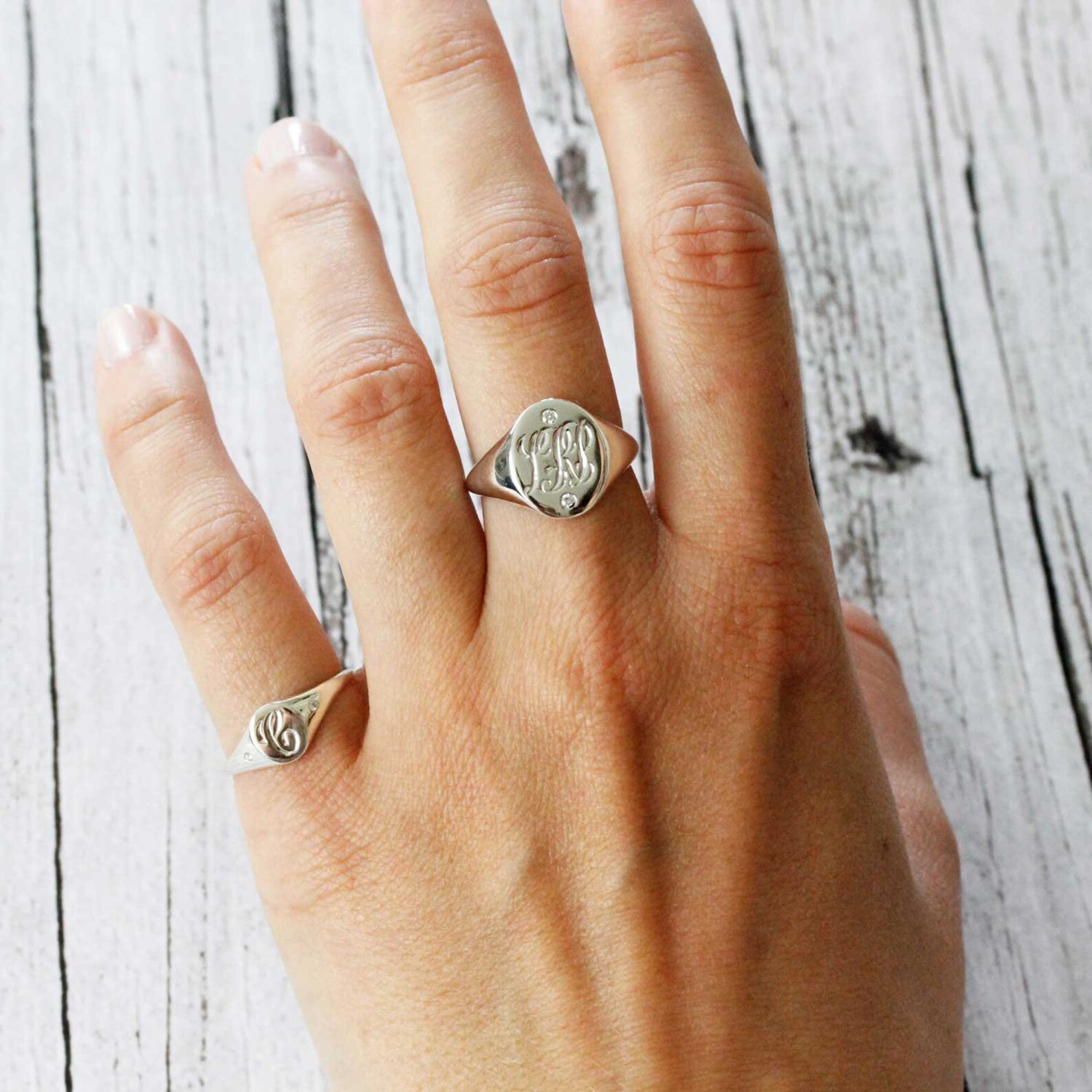 Initials & Diamonds Signet Ring Solid Gold Signet Ring | Etsy