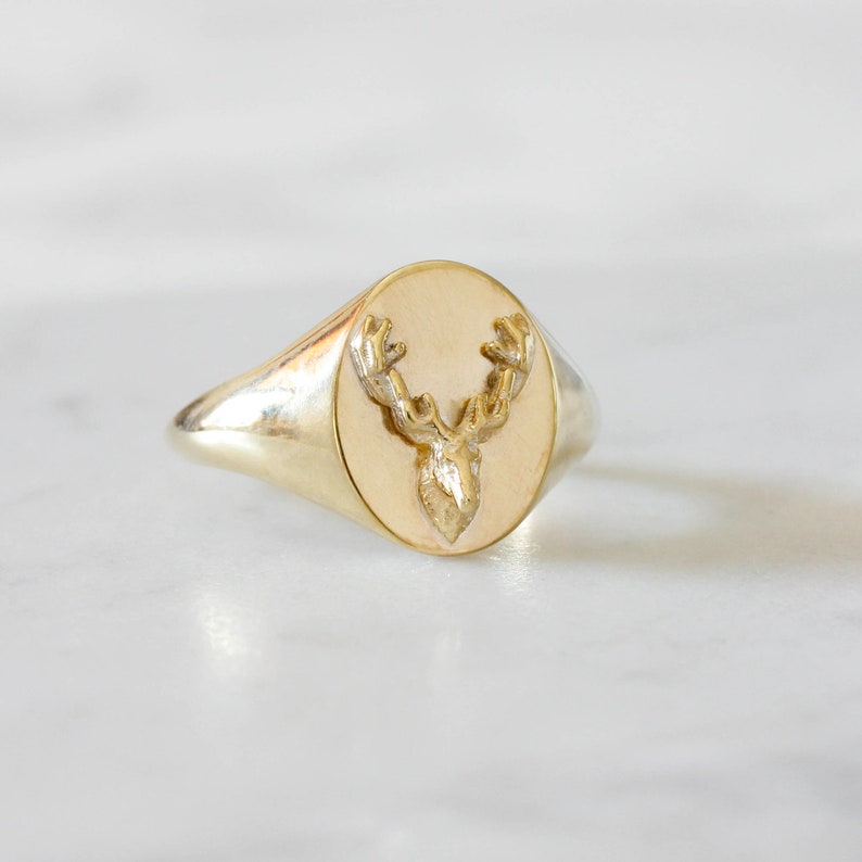 Reindeer Signet Ring Solid Gold Reindeer Ring Gold - Etsy