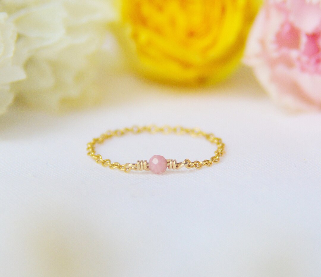 Fine Chain Ring in 14k Gold Filled and Pink Jasper - Etsy