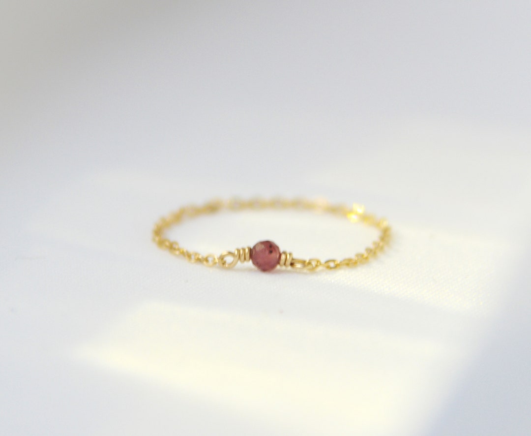 Minimalist 14k Gold Filled Garnet Thin Chain Ring - Etsy