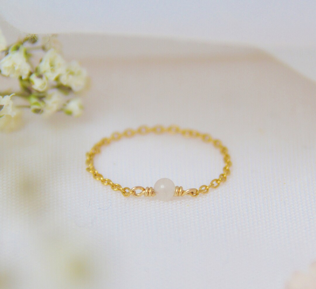 Fine Chain Ring in 14k Gold Filled and Rose Quartz - Etsy
