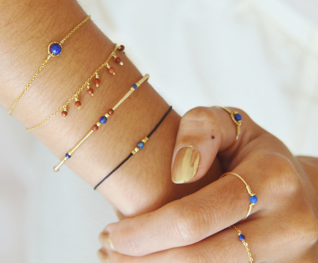 Fineminimalist Bracelet in 14k Gold Filled With Red Jasper Bell ...