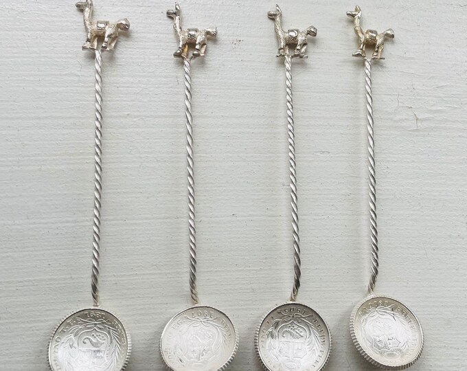 1891 - 1910 Peru Silver Souvenir Coin Spoons With Llamas & Twisted ...