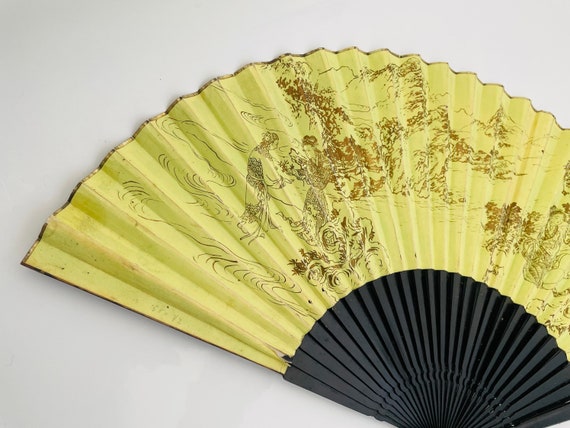 Vintage Japanese Hand Fan , Hand Painted Samurai Warr… - Gem