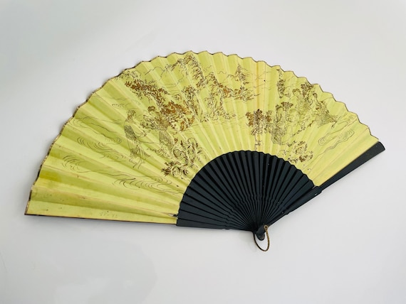 Vintage Japanese Hand Fan , Hand Painted Samurai Warr… - Gem
