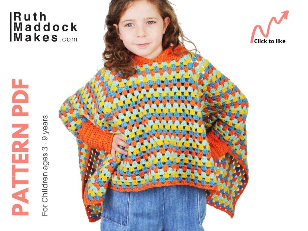 Girls Crochet Poncho Pattern PDF, Granny Square Poncho - Etsy