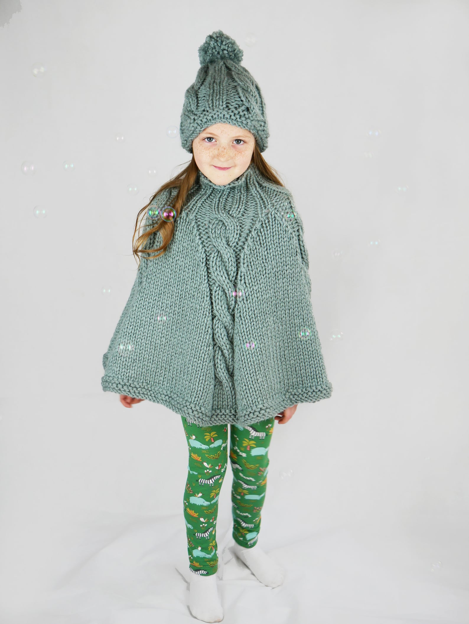 Childs Poncho Knitting Pattern, Girls Knitted Poncho Pattern, Cable ...
