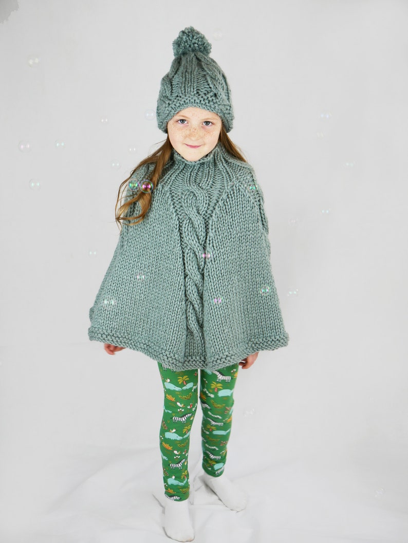 Childs Poncho Knitting Pattern, Girls Knitted Poncho Pattern, Cable ...