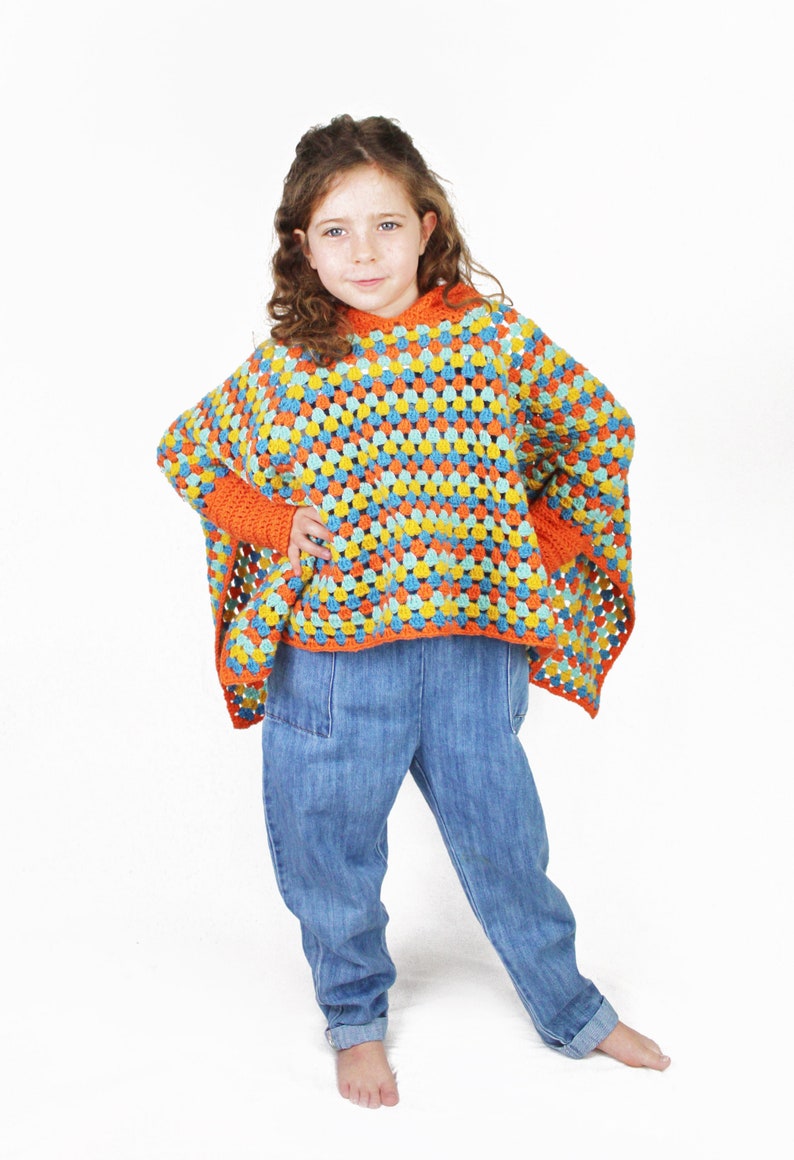 Girls Crochet Poncho Pattern PDF, Granny Square Poncho - Etsy