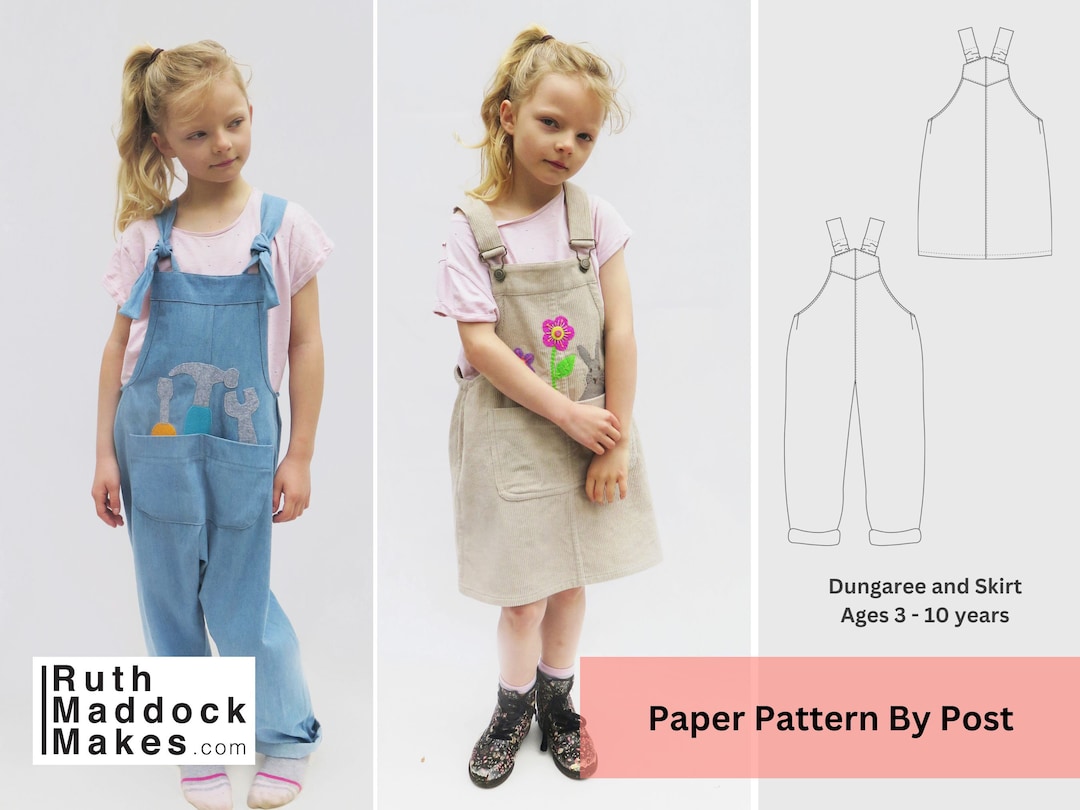 Kids Overalls Sewing Pattern, Child Dungaree, Pinafore Skirt, Optional ...