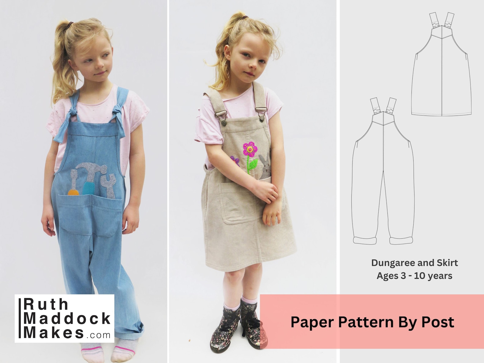 Kids Overalls Sewing Pattern, Child Dungaree, Pinafore, Applique (paper ...