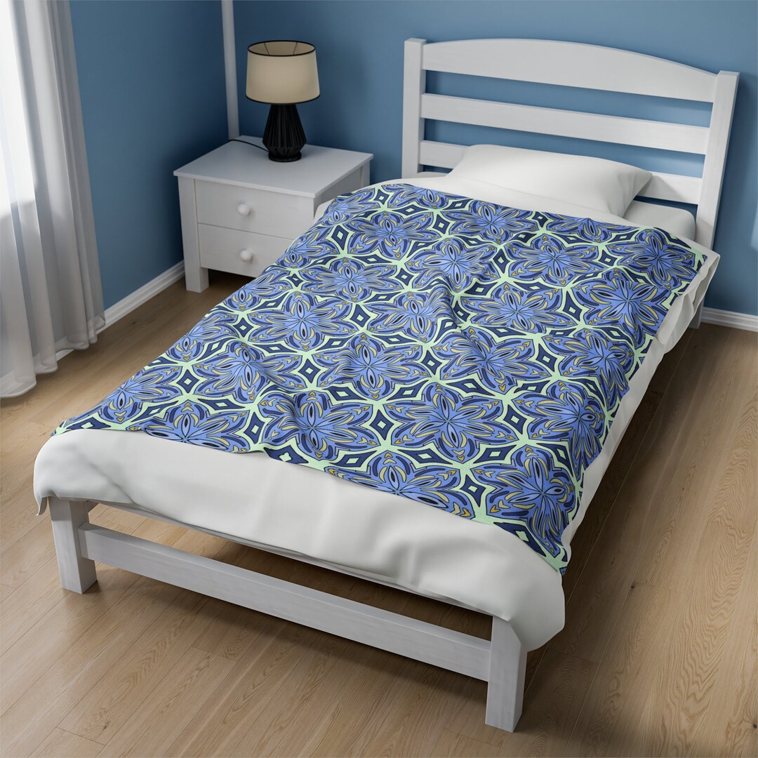 Pale Cornflower Blue and Yellow Velveteen Plush Blanket Ideal for Cozy ...