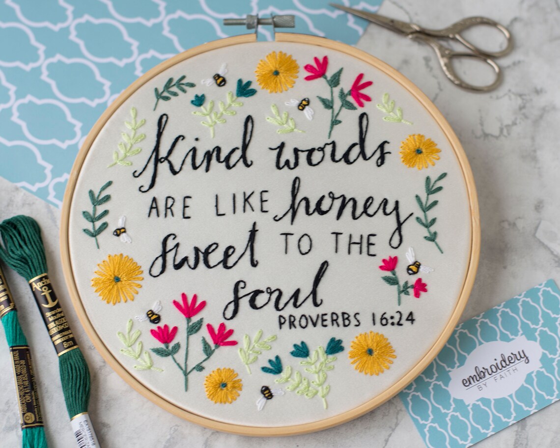 Kind Words Are Like Honey Proverbs Christian Bee Floral | Etsy