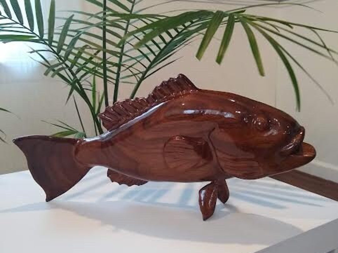 Large Carved Walnut Wood Grouper - Etsy