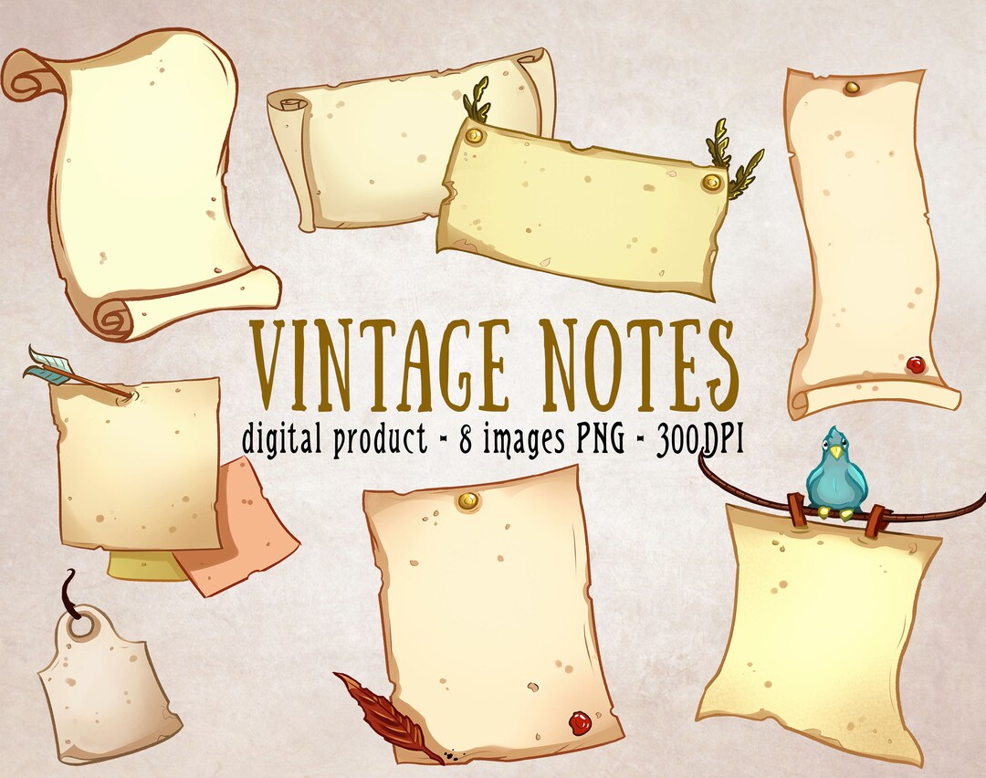 Vintage Paper Notes, Printable Sticky Notes, Scrapbooking Paper Notes ...