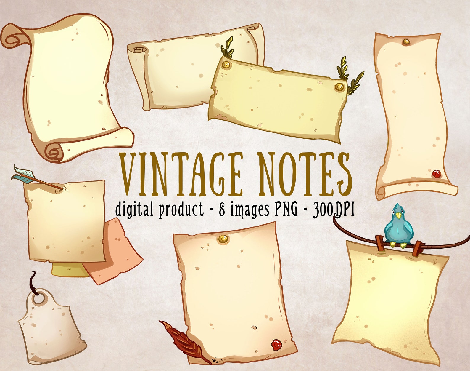 Vintage Paper Notes, Printable Sticky Notes, Scrapbooking Paper Notes ...