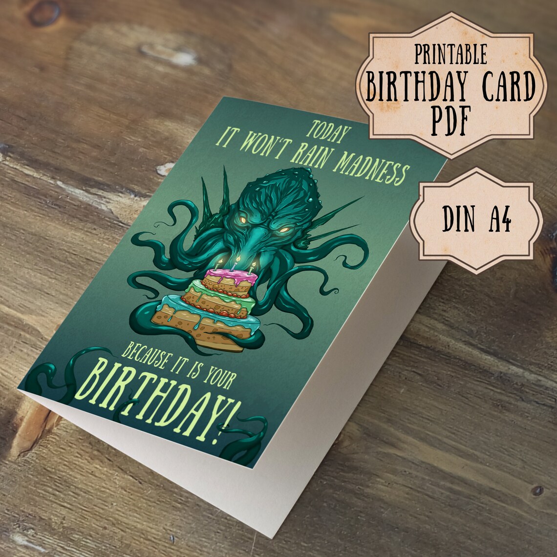 Cthulhu Birthday Card, Lovecraft Birthday Card, Nerdy Birthday Card ...