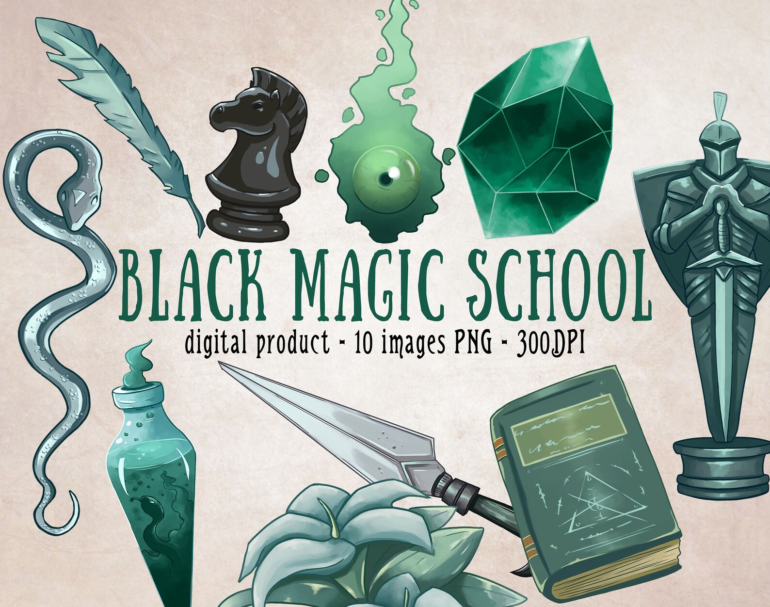 Black Magic School Clipart, Dark Magic Digital Scrapbooking Set, Dark ...