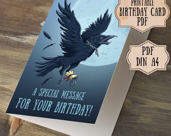 Raven Birthday Card | Etsy