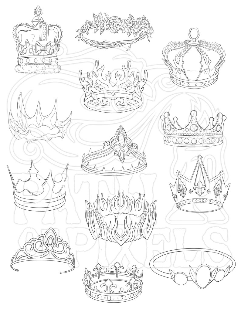 Fantasy Crown Clipart Set - Hand-drawn Digital Crowns, Medieval Crown ...