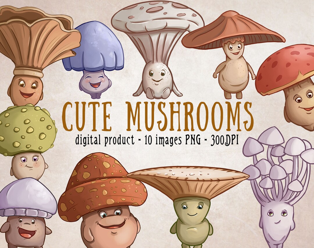 Cute Mushrooms Clipart, Woodland Mushroom Scrapbooking, Fall Decor ...