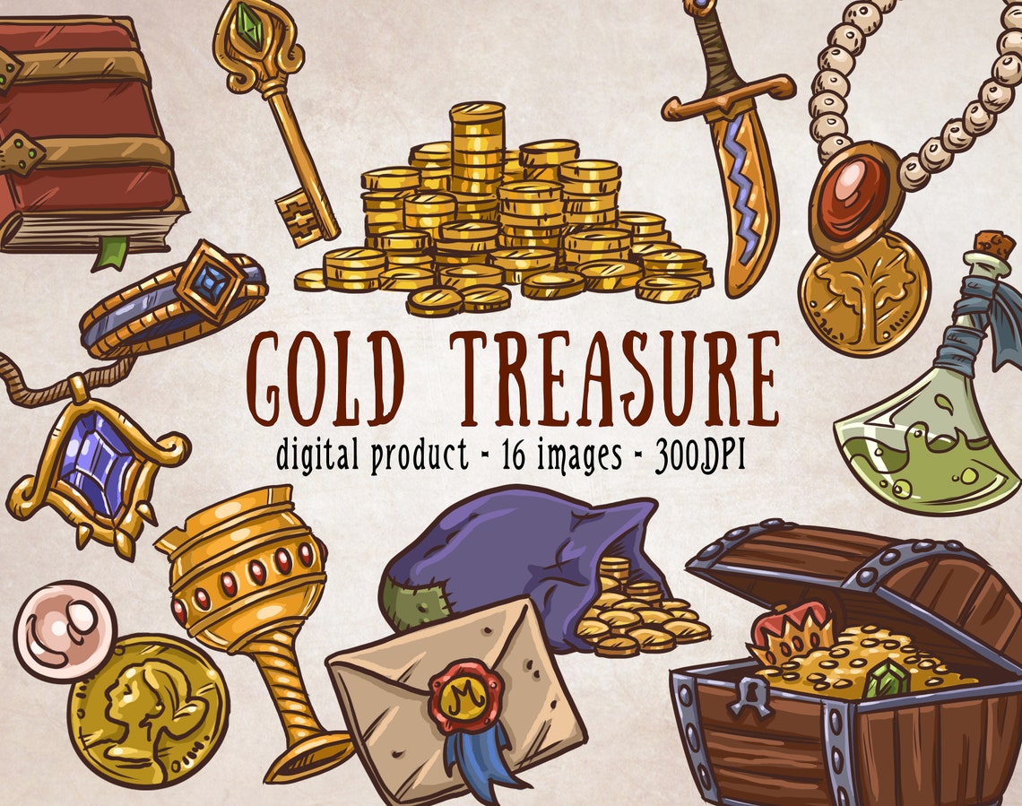 Gold Clipart, Gold PNG, Jewelry PNG, Gold Scrapbooking, Treasure ...