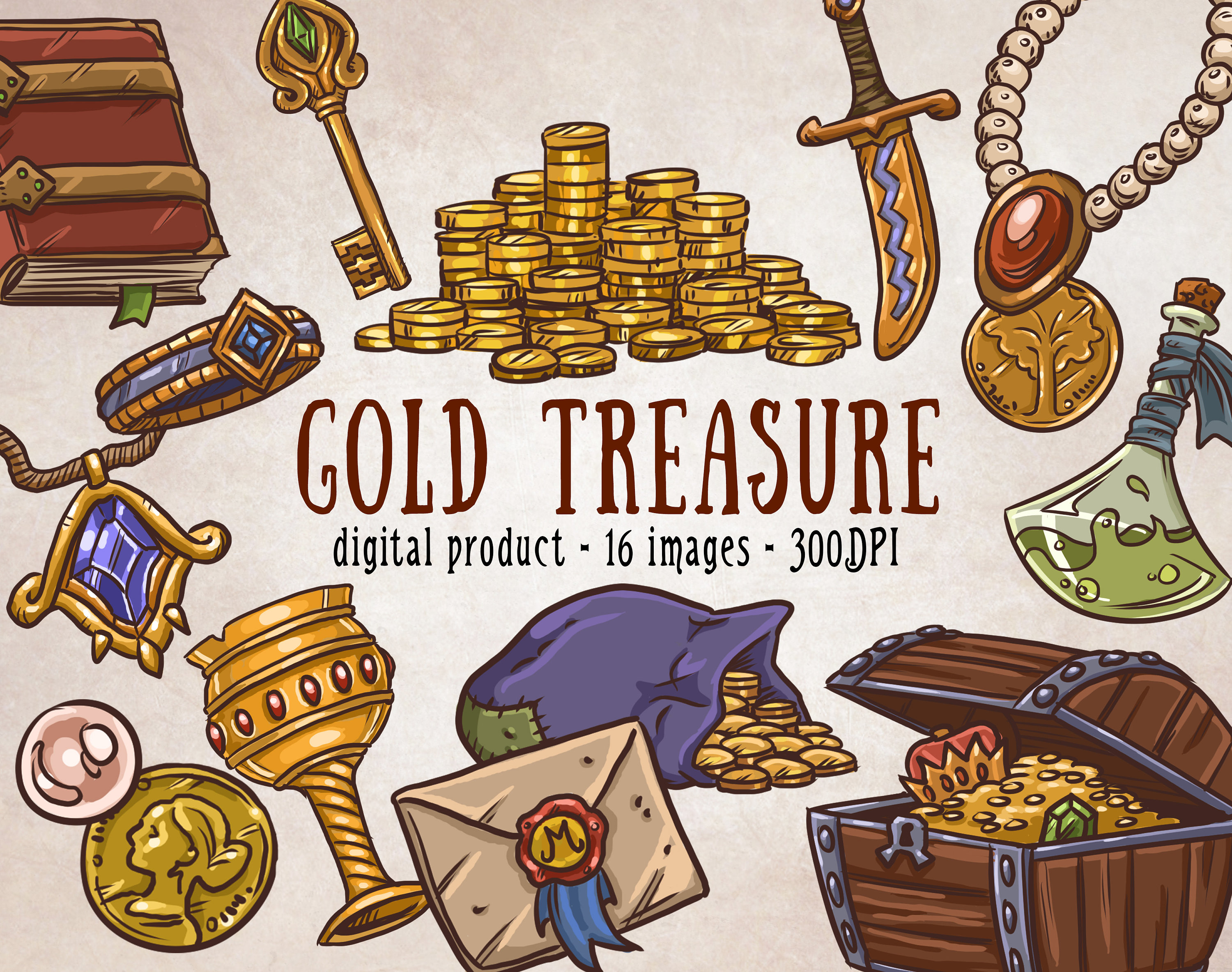 Gold Clipart, Gold PNG, Jewelry PNG, Gold Scrapbooking, Treasure ...