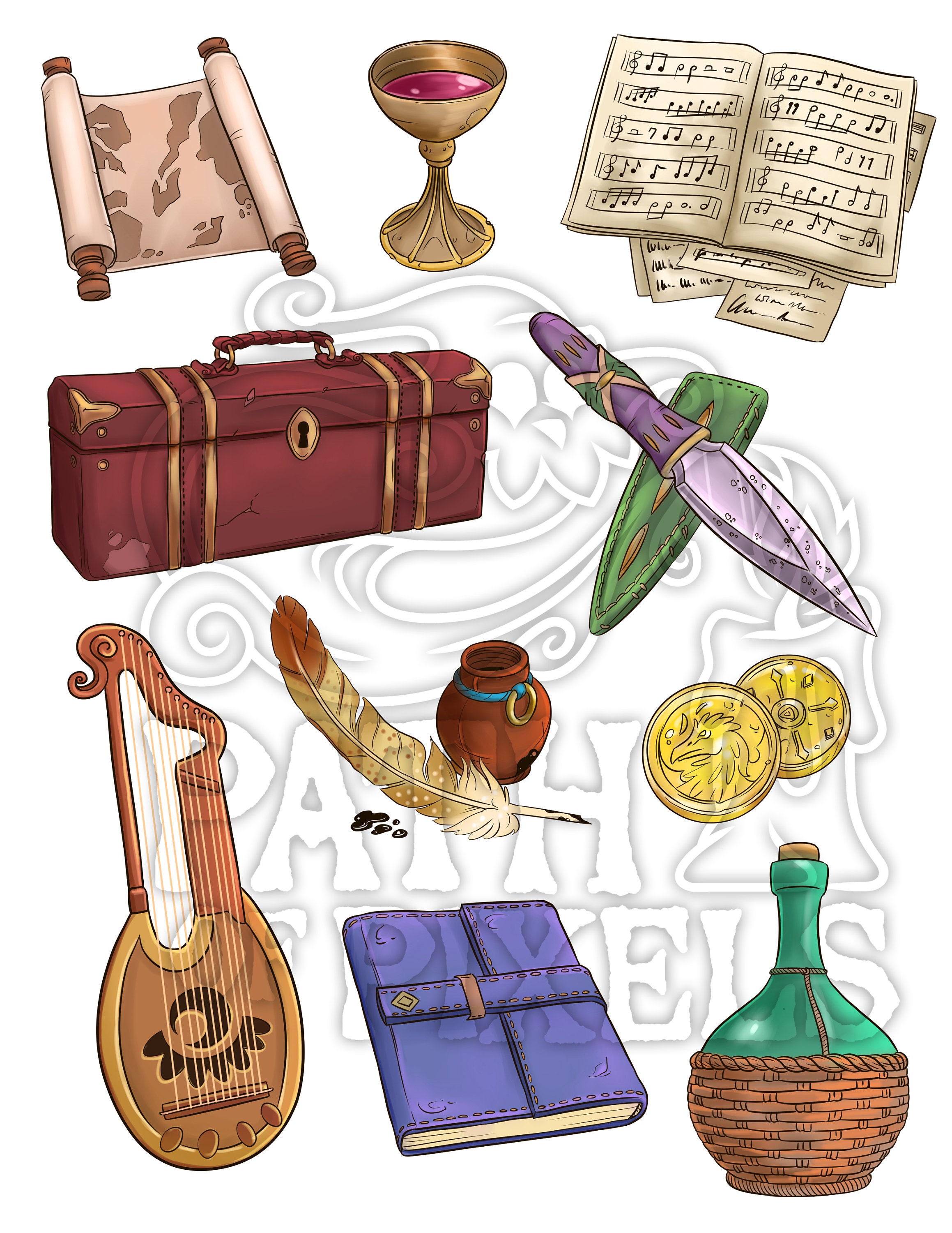 Adventure Kit Clipart, Dungeons and Dragons Bard Scrapbooking Set ...