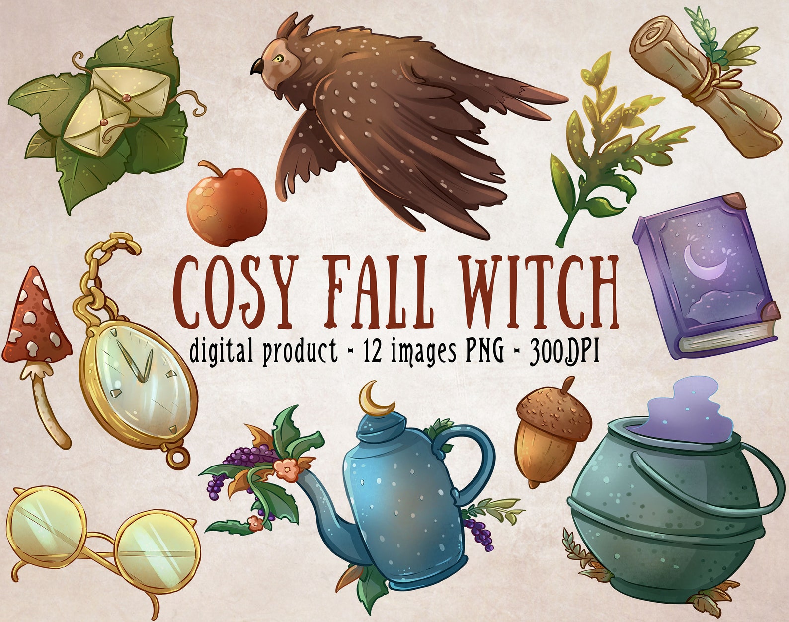 Cosy Fall Witch Clipart Fall Clipart Witchy Clipart Autumn | Etsy
