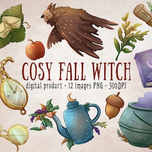 Cosy Fall Witch Clipart Fall Clipart Witchy Clipart Autumn - Etsy