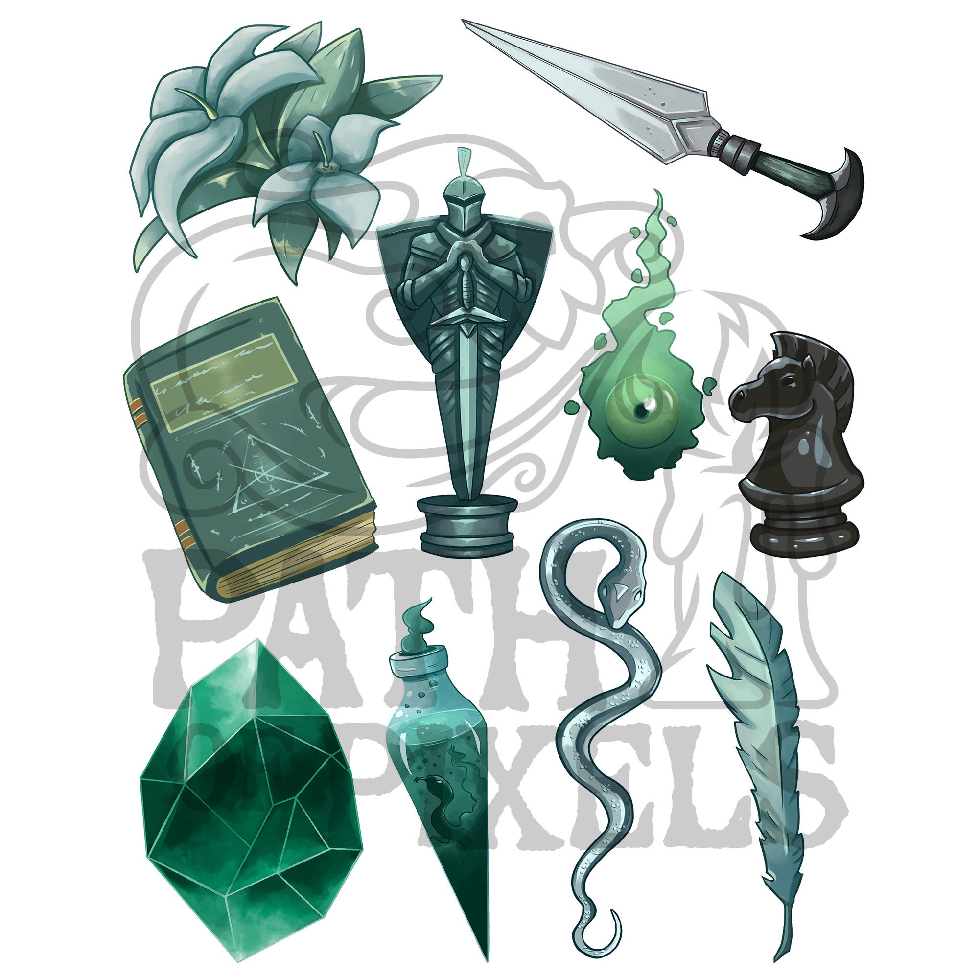 Black Magic School Clipart, Dark Magic Digital Scrapbooking Set, Dark ...