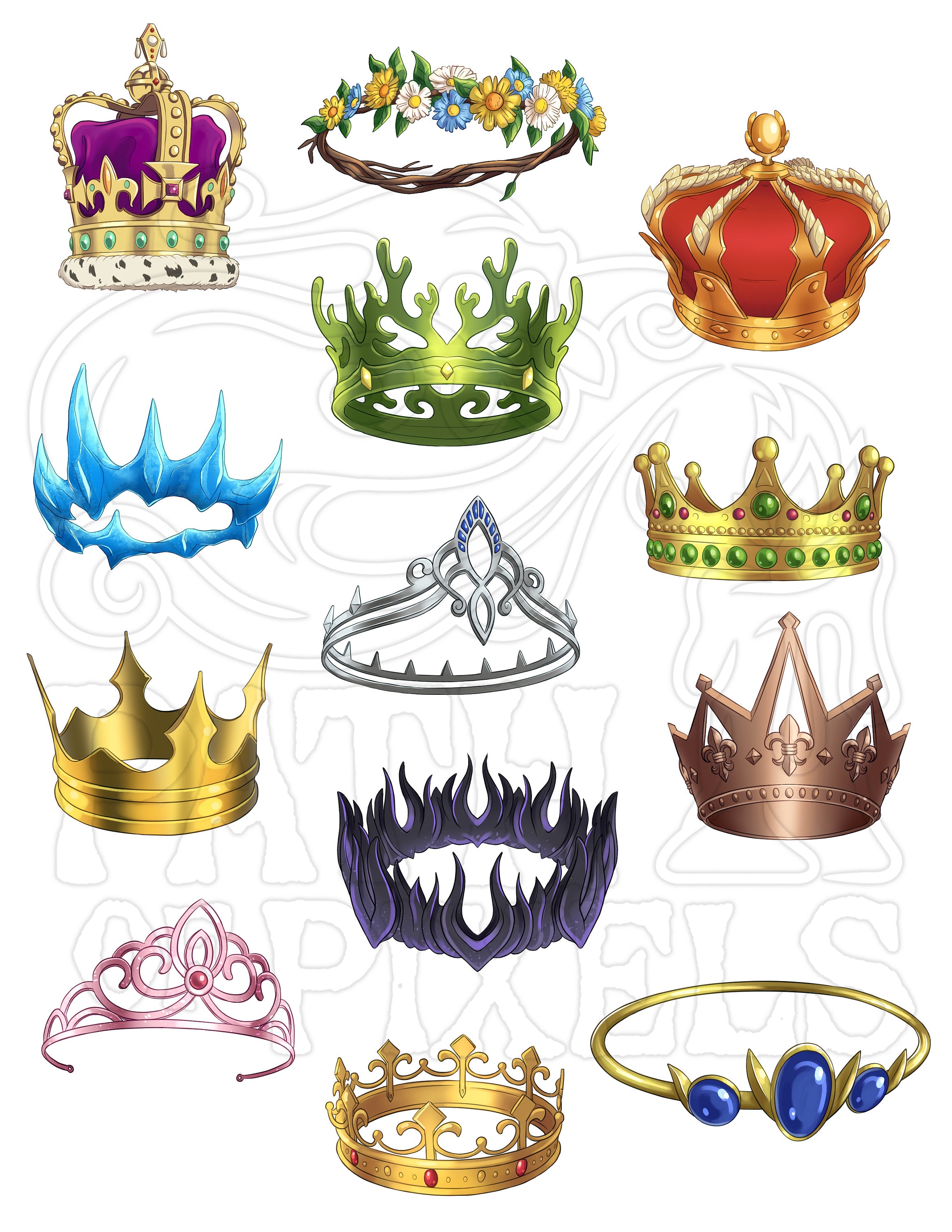 Fantasy Crown Clipart Set - Hand-drawn Digital Crowns, Medieval Crown ...