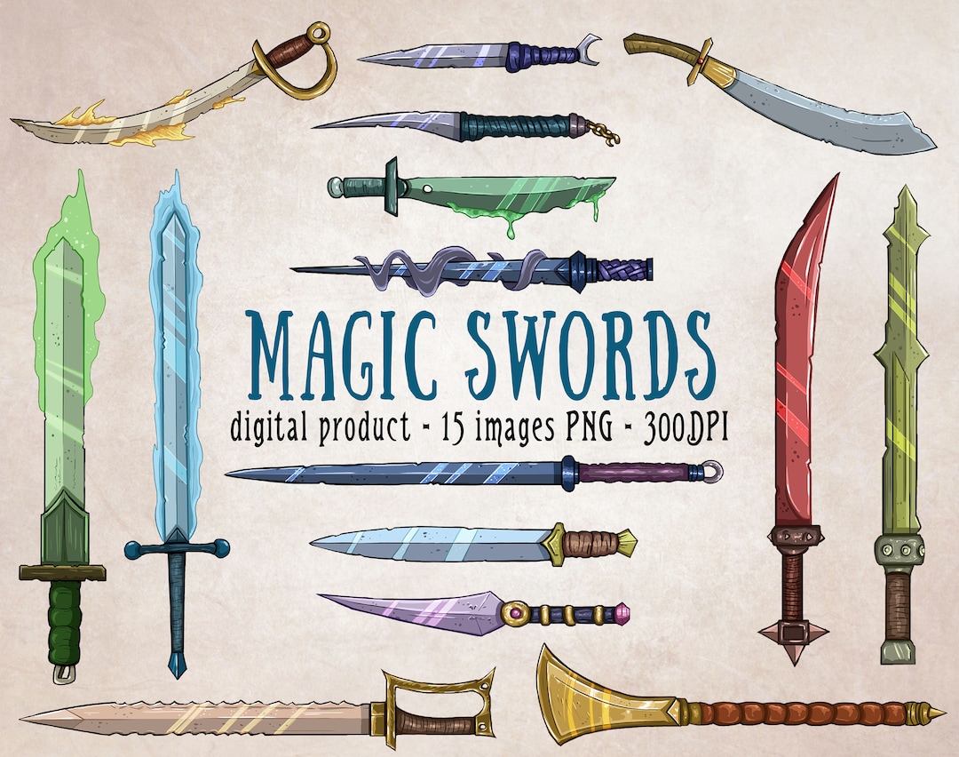 Magic Swords Clipart Set, Digital Scrapbooking Fantasy Swords, Magical ...