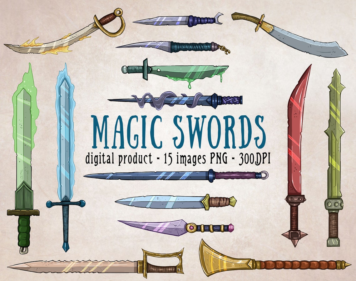 Magic Swords Clipart Set, Digital Scrapbooking Fantasy Swords, Magical ...