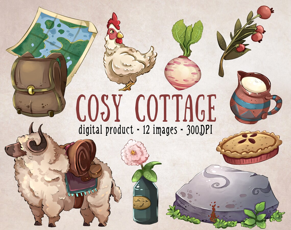 Cosy Cottage Clipart, Cottage Core Aesthetic Stickers, Cute Nature ...