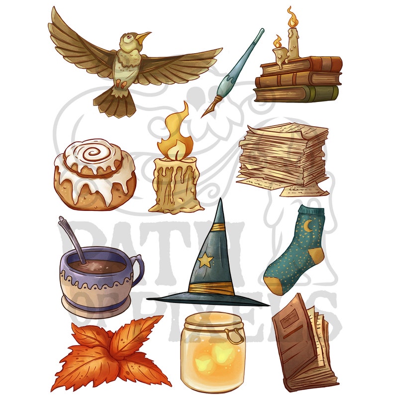 Cozy Wizard Clipart Set - Hand Drawn Digital Art for Wizardry ...