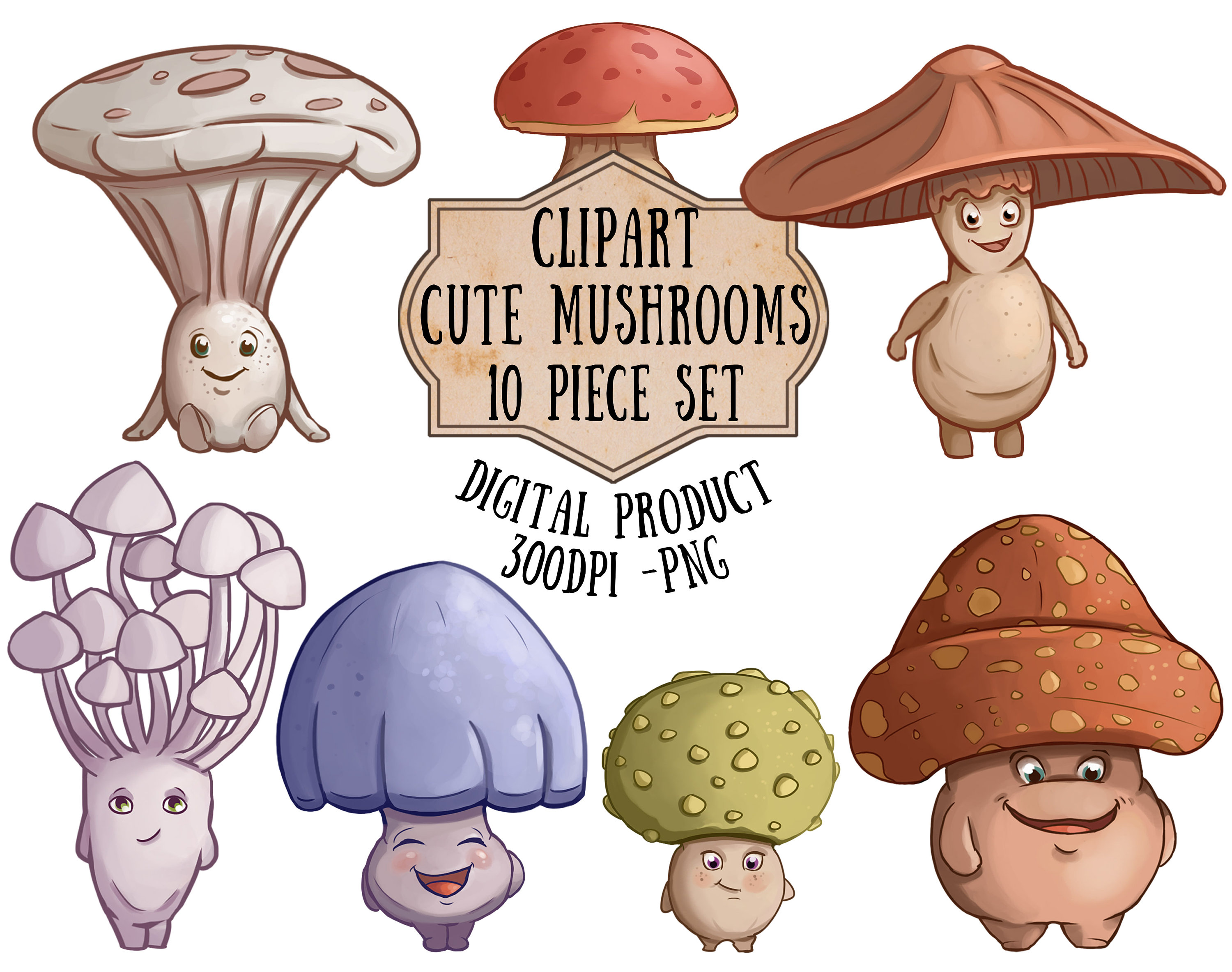 Cute Mushrooms Clipart Woodland Mushroom Scrapbooking Fall | Etsy