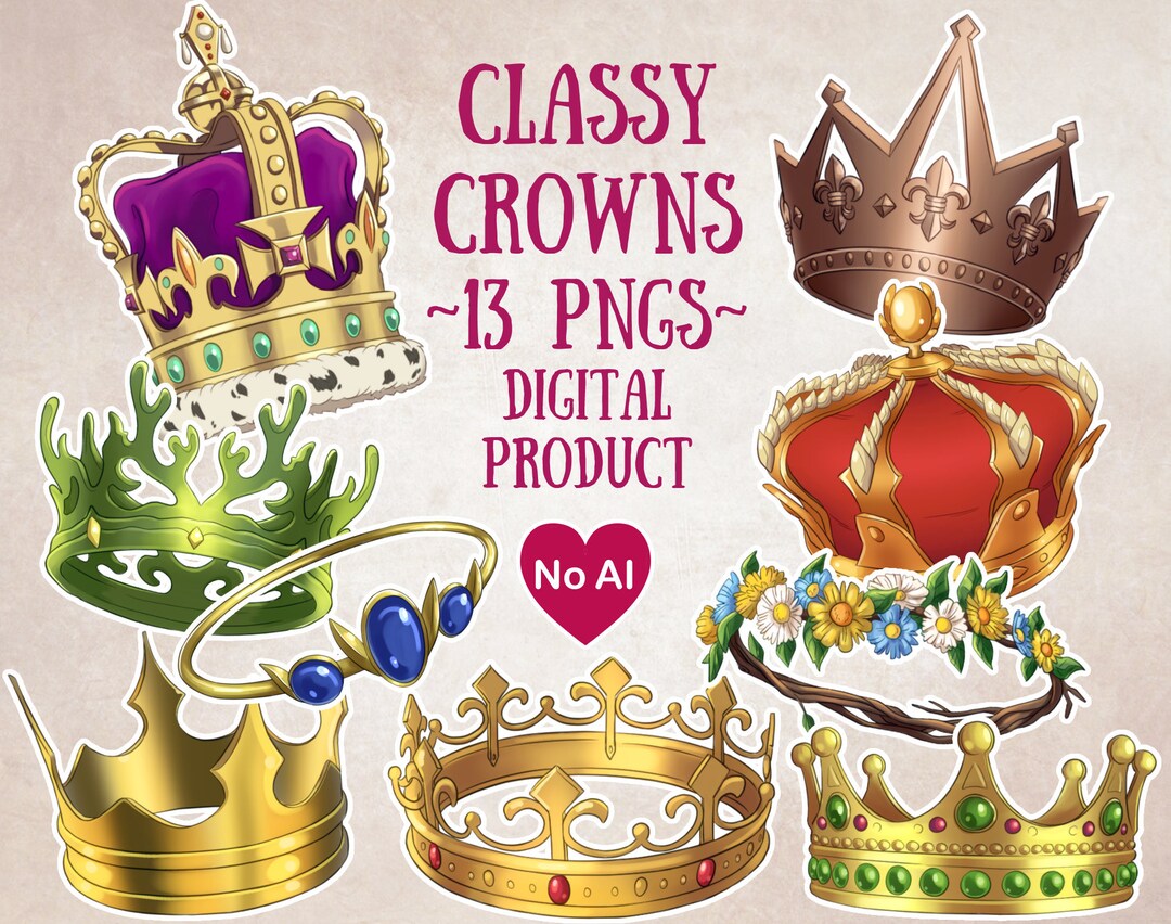Fantasy Crown Clipart Set - Hand-drawn Digital Crowns, Medieval Crown ...