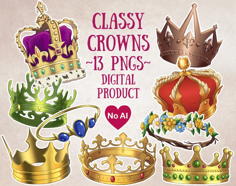 Fantasy Crown Clipart Set - Hand-drawn Digital Crowns, Medieval Crown ...
