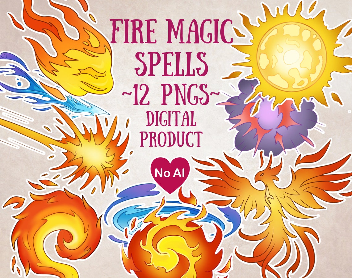 Fire Magic Clipart Set - Fantasy Magic Spells, Fire Clipart, Magic Fire ...