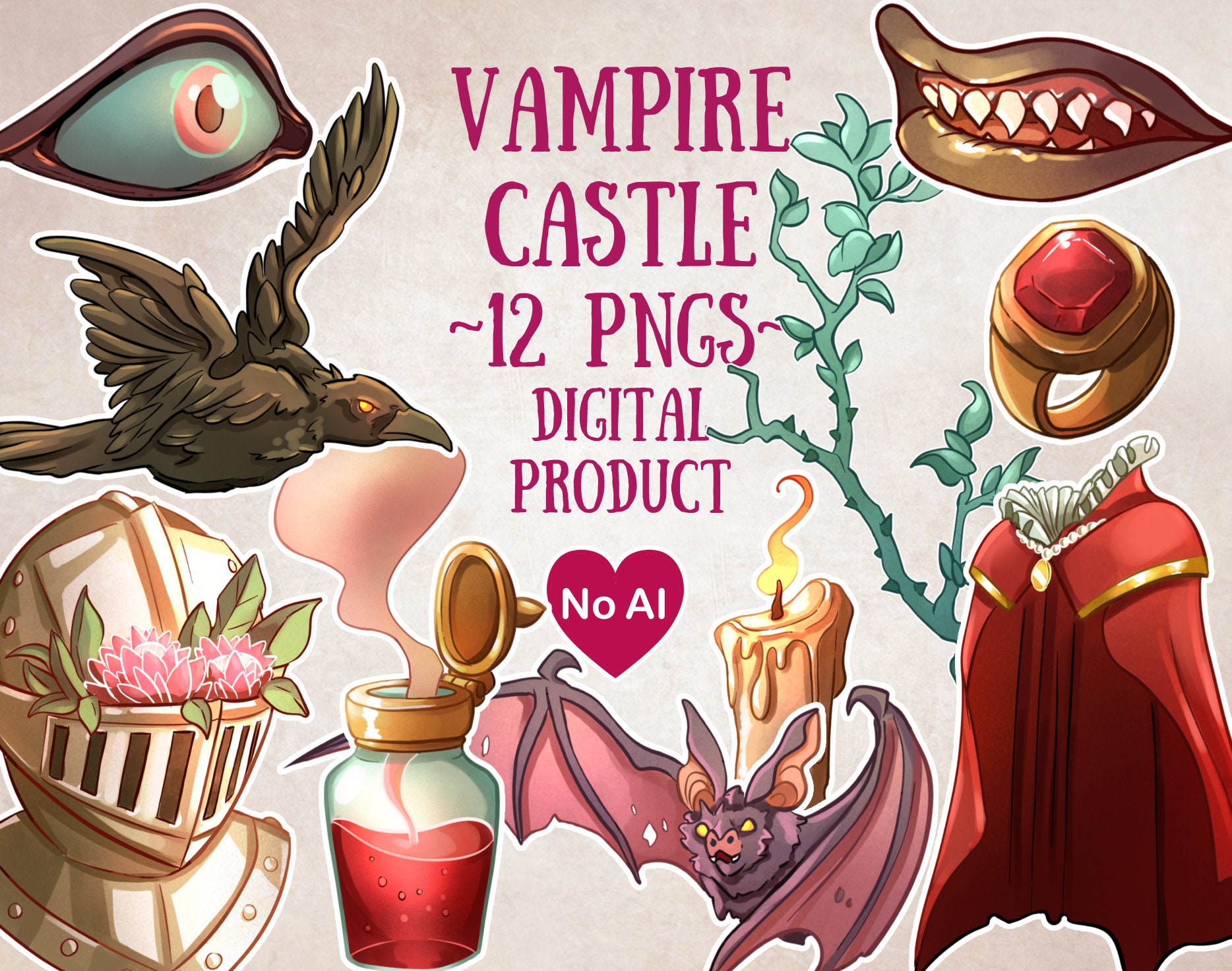 Vampire Clipart Set - Vampire Fantasy Scrapbooking Spooky Printables ...