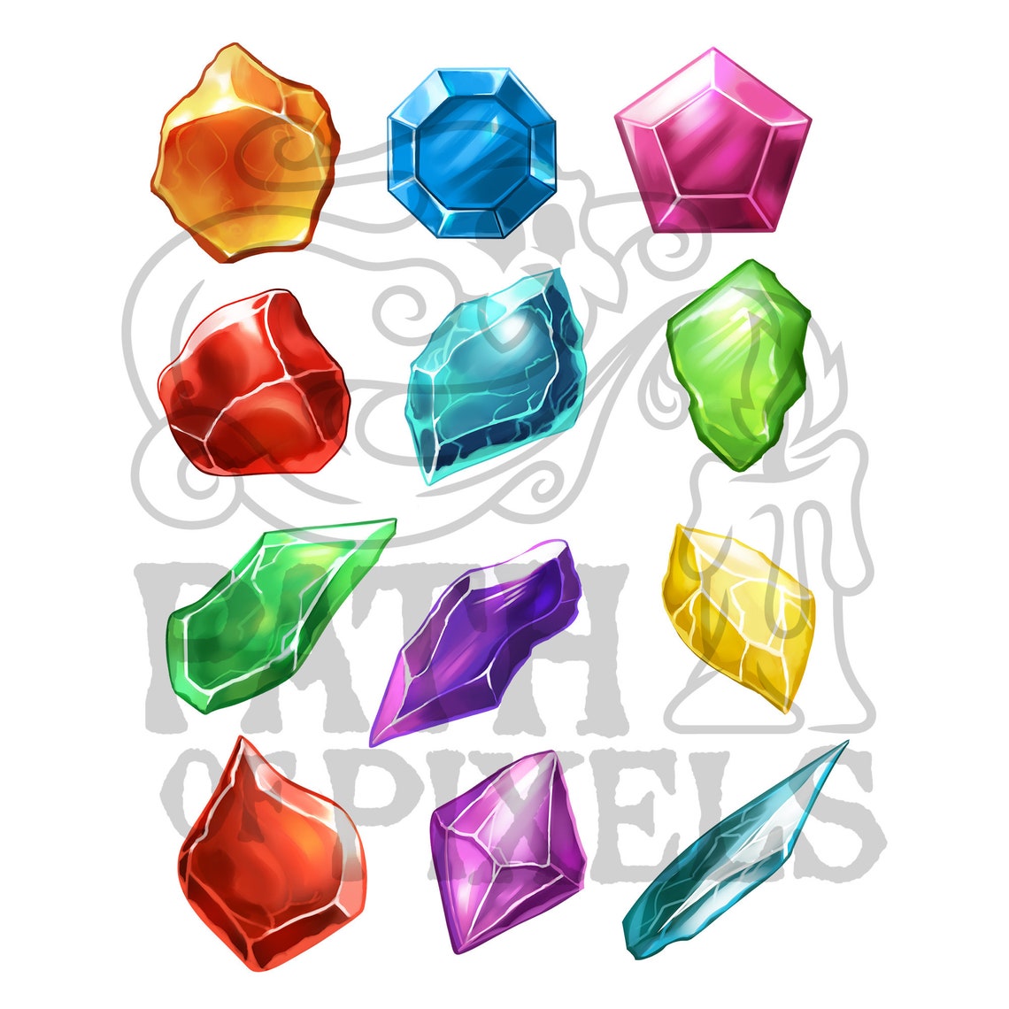 Gemstone Clipart, Jewel Clipart, Colorful Gems Scrapbooking, Hand Drawn ...