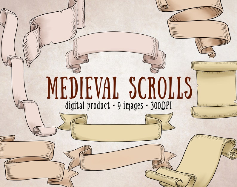 Printable Banner Clipart Digital Banner Deco Set Medieval Paper Clipart ...